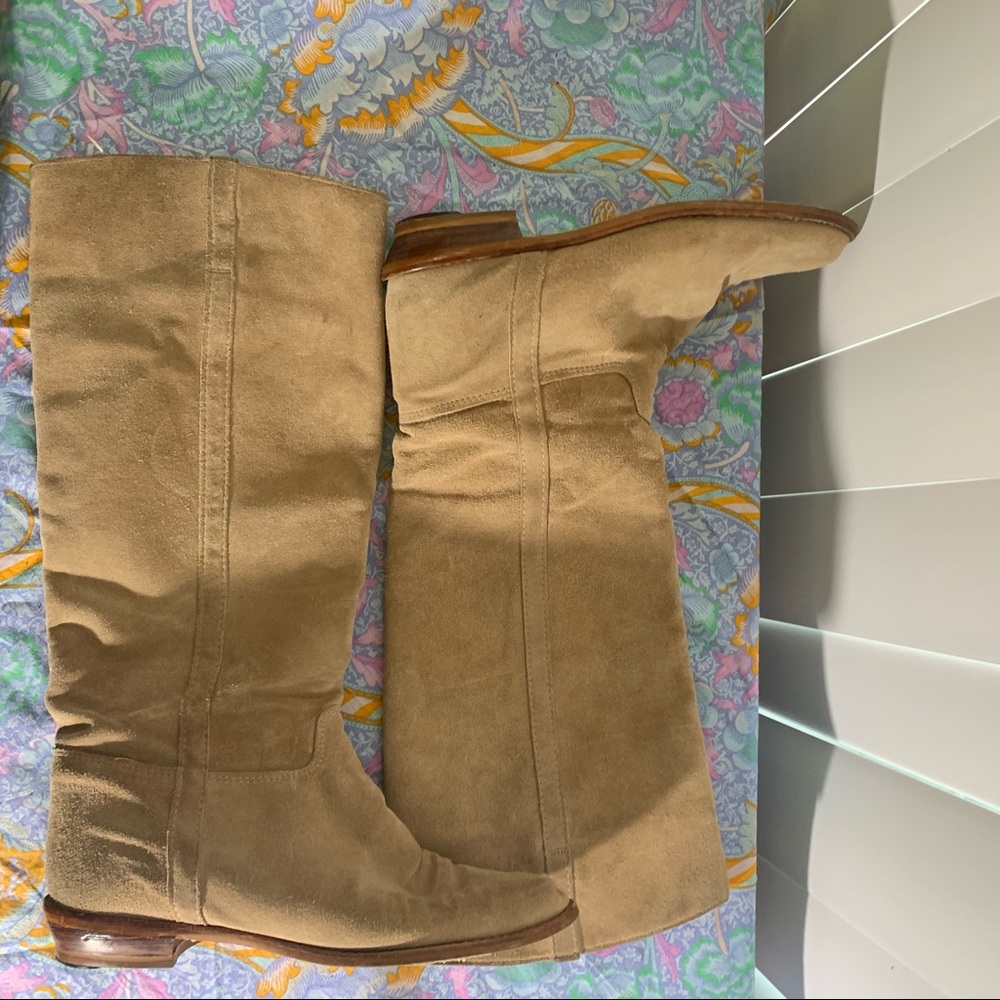 Knee High Light Brown Suede Boots - Gem